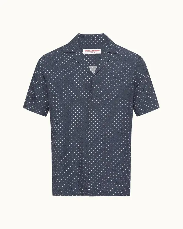 Orlebar Brown Relaxed Fit Capri Collar Polka Dot Print Hirt In Night Iri