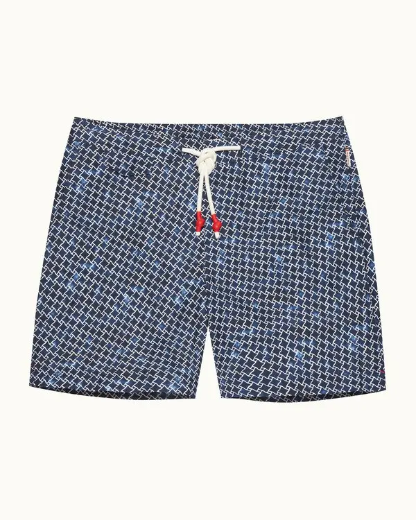 Orlebar Brown Mid-length Geo Print Drawcord Swim Shorts In Night Iris - Blue