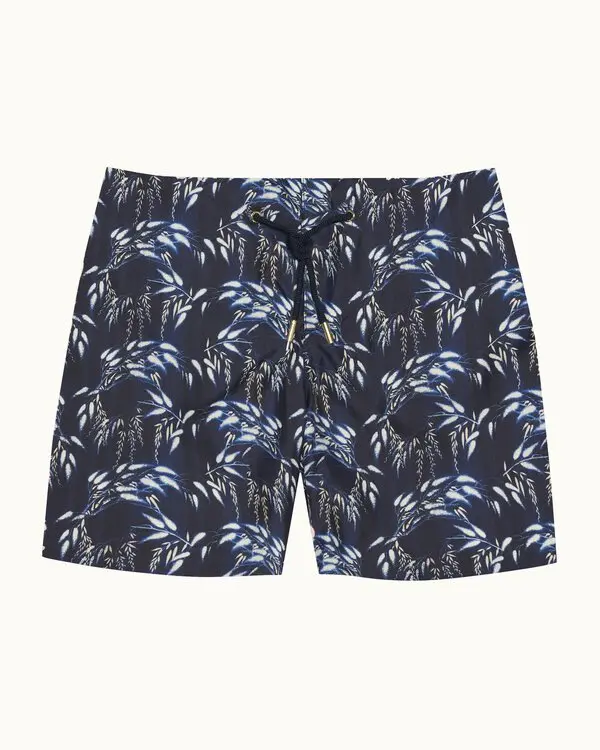Orlebar Brown Mid-length Catkin Print Drawcord Swim Shorts In Night Iris - Blue