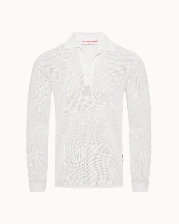Orlebar Brown Claic Fit Long Leeve Pique Titch Polo Hirt - White