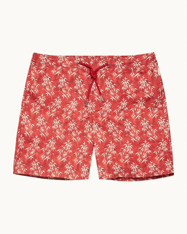 Orlebar Brown Mid-length Bamboo Print Swim Shorts - Red