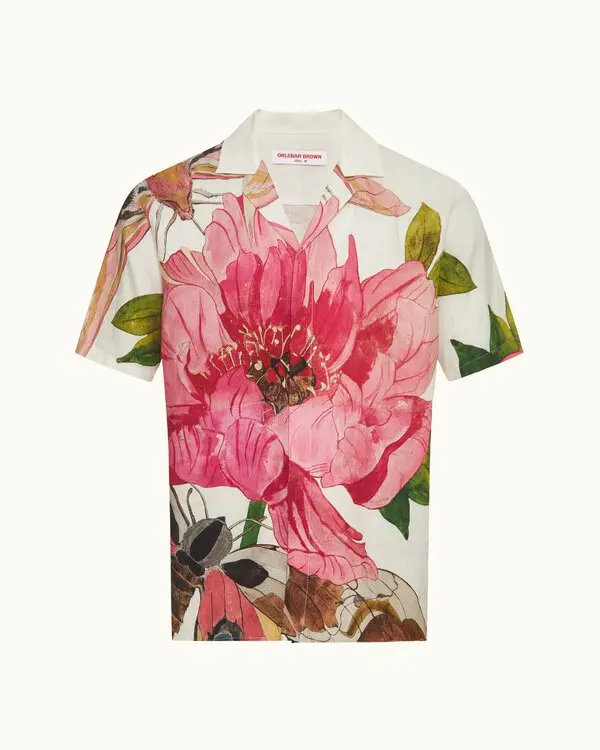 Orlebar Brown Relaxed Fit Linen Capri Collar Paeonia Print Hirt