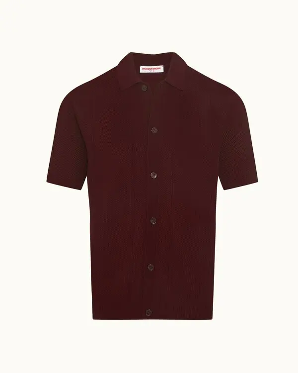 Orlebar Brown Classic Fit Capri Collar Pique Knit Shirt In Damson - Purple