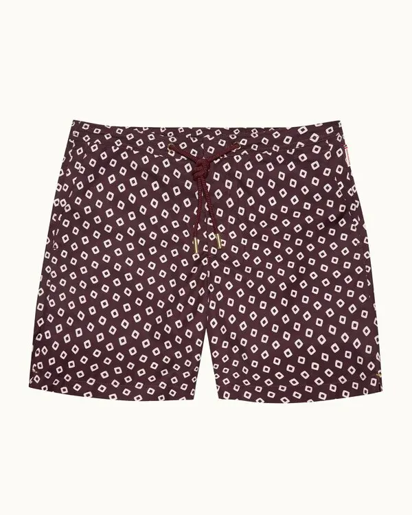 Orlebar Brown Mid-length Lumina Print Drawcord Swim Shorts - Damson/latte