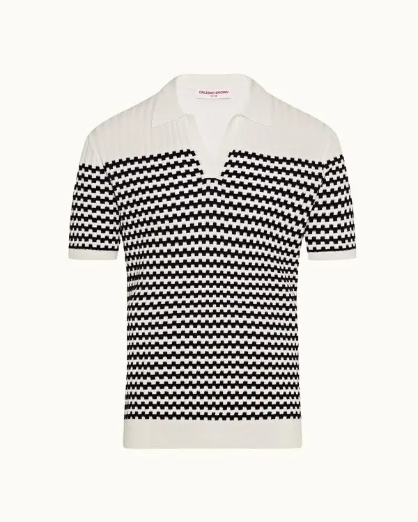 Orlebar Brown Cloud/ink Textured Stripe Organic Cotton Polo Shirt - White