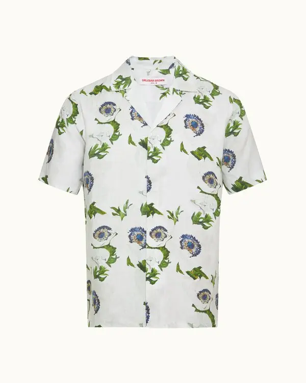 Orlebar Brown Relaxed Fit Capri Collar Coronaria Print Shirt In Sand - White