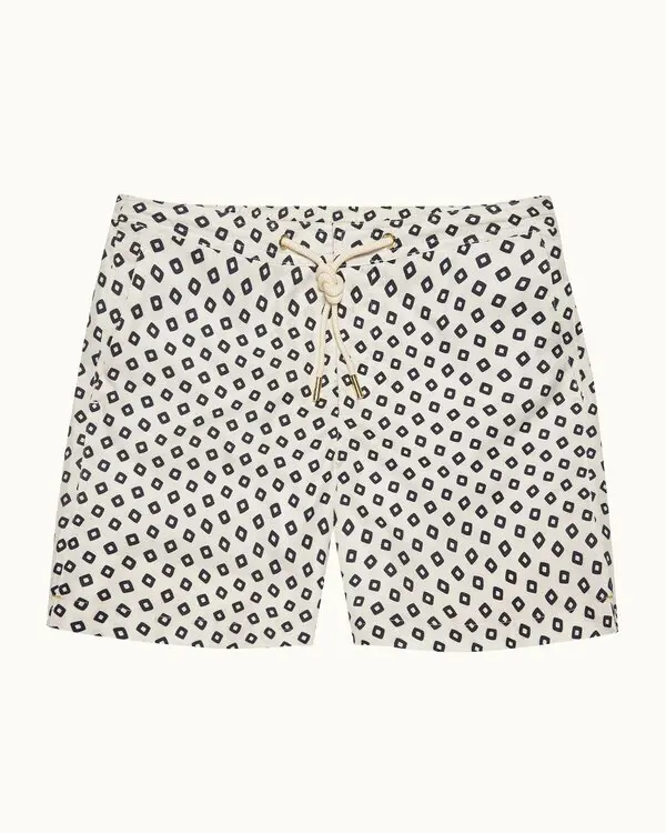 Orlebar Brown Mid-length Lumina Print Drawcord Swim Shorts - Latte/night Iris