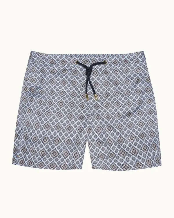 Orlebar Brown Mid-length Paisley Season Print Drawcord Swim Shorts - Wave Blue