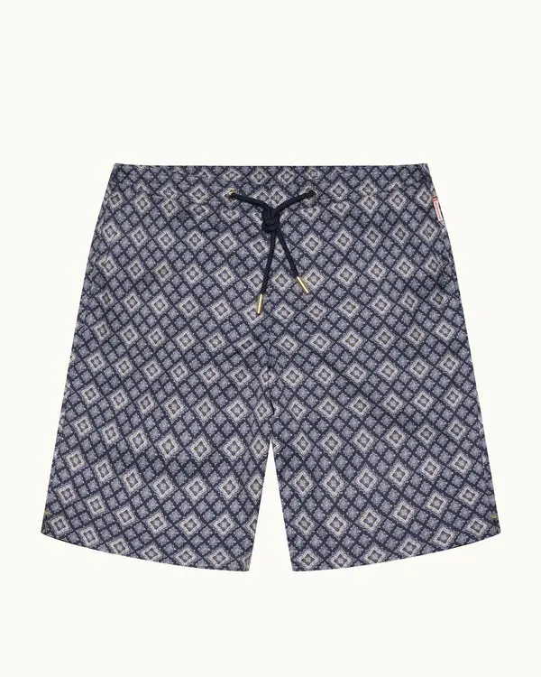 Orlebar Brown Longest-length Paisley Season Print Drawcord Swim Shorts In Night Iris - Blue