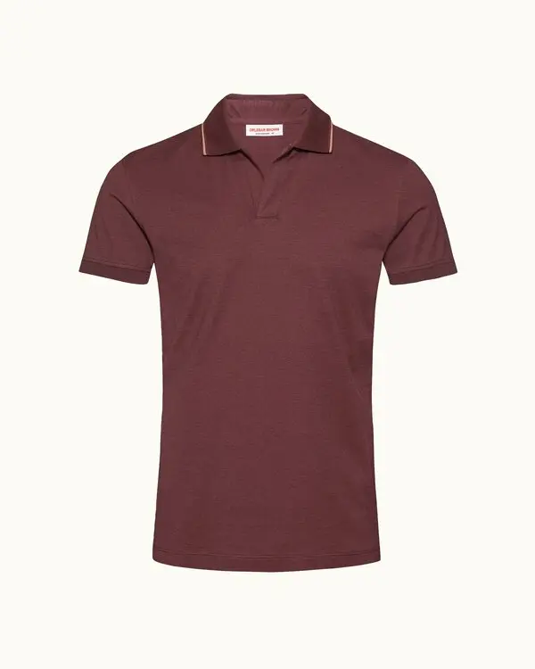 Orlebar Brown Resort Striped Tipping Coar Cotton-moda Poo Shirt In Damson - Purple