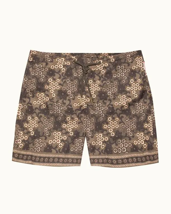 Orlebar Brown Mid-length Drawcord Paisley Bloom Print Swim Shorts - Bronze
