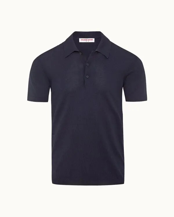 Orlebar Brown Tailored Fit Cotton Cahmere Polo Hirt In Night Iri - Blue