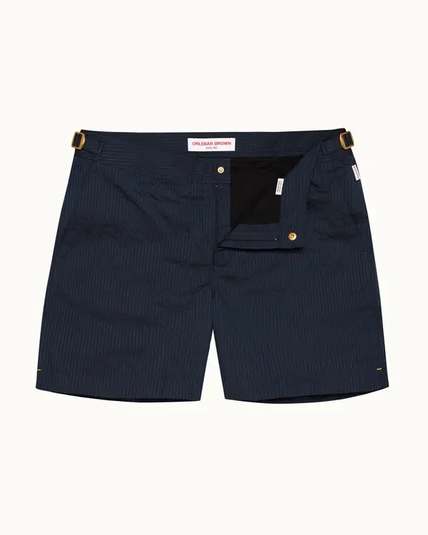 Orlebar Brown Night Iris Tonal Seersucker Mid-length Swim Shorts