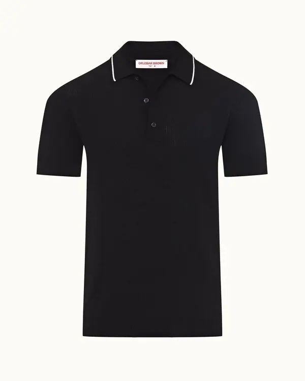 Orlebar Brown Night Iris Tailored Fit Rib Stitch Polo Shirt - Blue