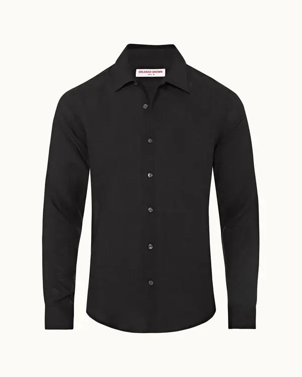 Orlebar Brown Tailored Fit Classic Collar Linen Shirt - Black