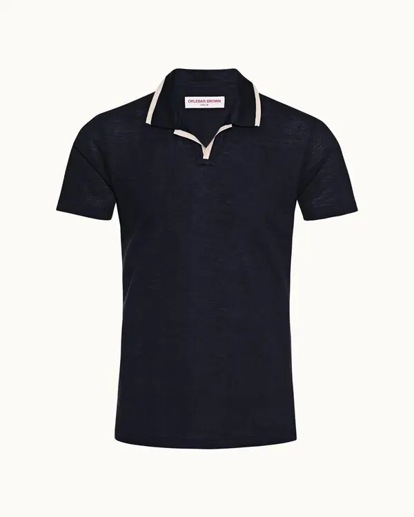 Orlebar Brown Resort Coar Inen Pique Poo Shirt In Night Iris - Blue