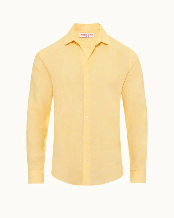 Orlebar Brown Tailored Fit Claic Collar Linen Hirt - Toucan/white