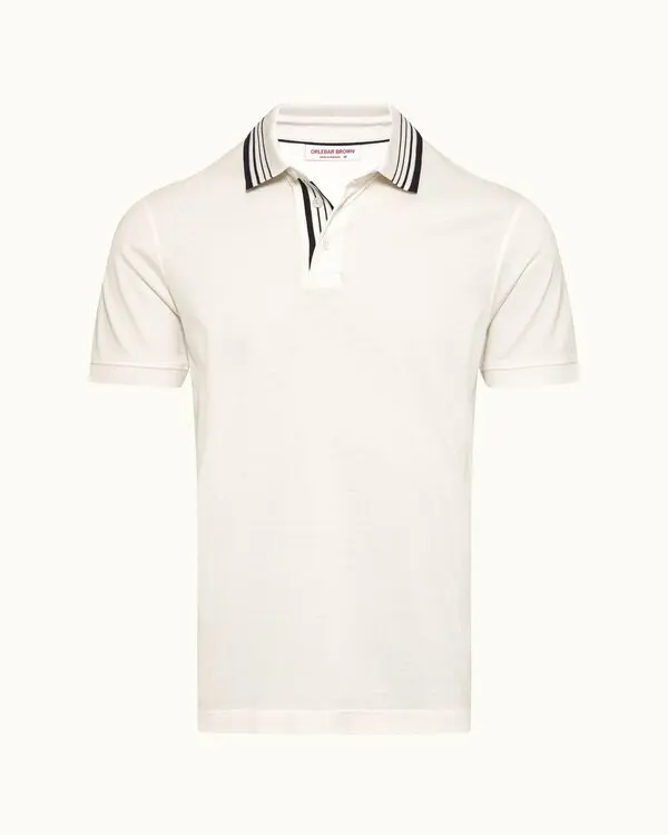 Orlebar Brown Classic Fit Border Stripe Polo Shirt In Sand - White