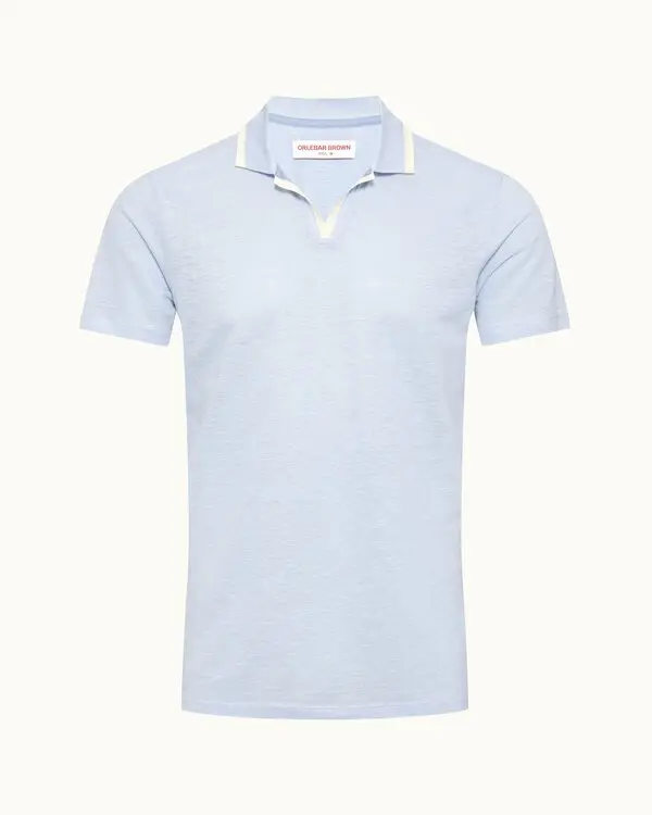Orlebar Brown Resort Collar Linen Pique Polo Shirt - Soft Blue