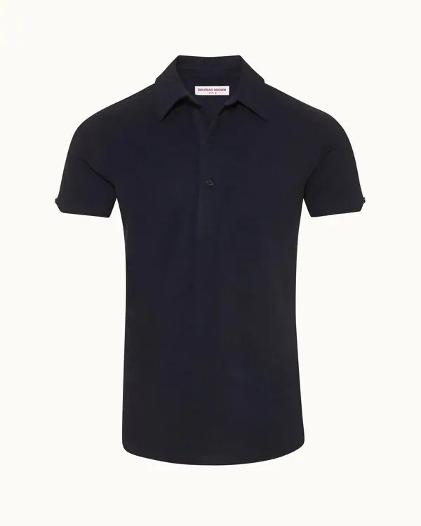 Orlebar Brown Tailored Fit Organic Cotton Towelling Polo Hirt In Night Iri - Blue