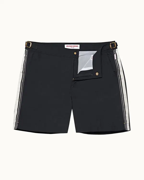Orlebar Brown Mid-length Border Tape Swim Shorts In Night Iris