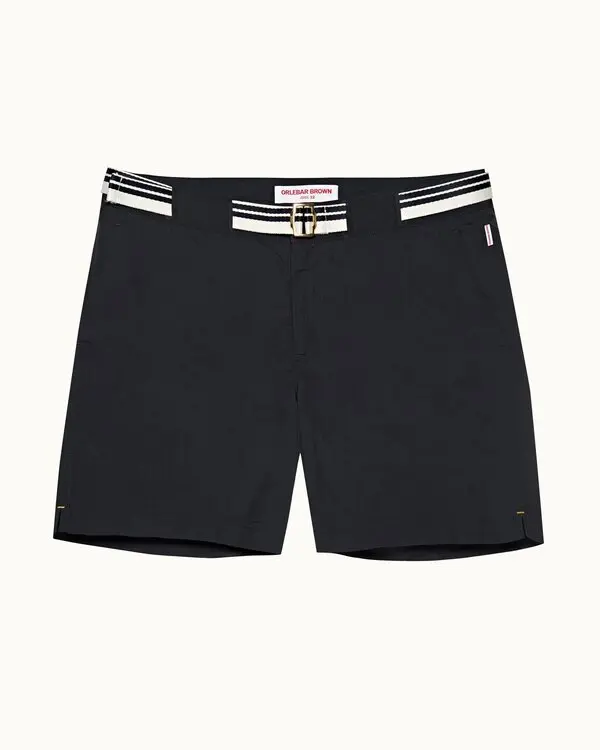 Orlebar Brown Mid-length Border Stripe Belt Swim Shorts In Night Iris