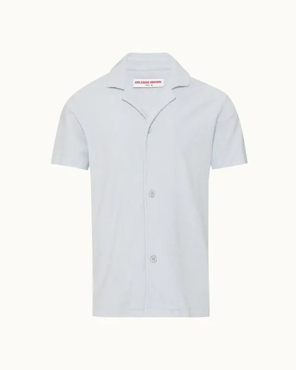 Orlebar Brown Relaxed Fit Capri Collar Cotton Towelling Hirt In Colour - Light Sky Pool