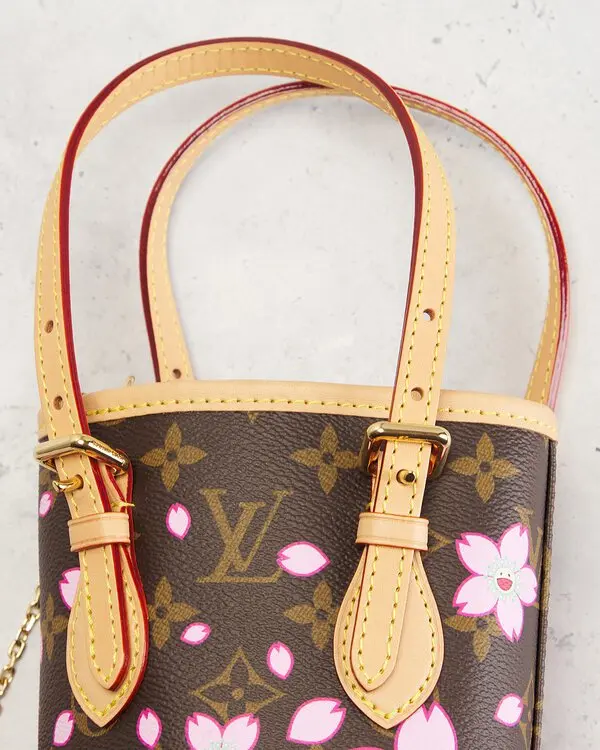 FWRD RENEW Louis Vuitton X Takashi Murakami Monogram Cherry Blossom Nano Bucket Bag - Sakura Brown