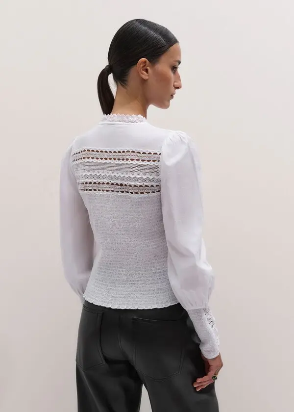ME+EM Cotton Shirred Lace Trim Top