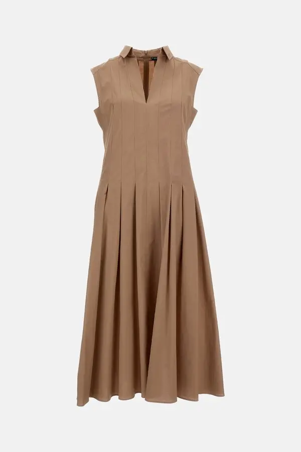 FAY Sleeveless Pleated Dress - Beige