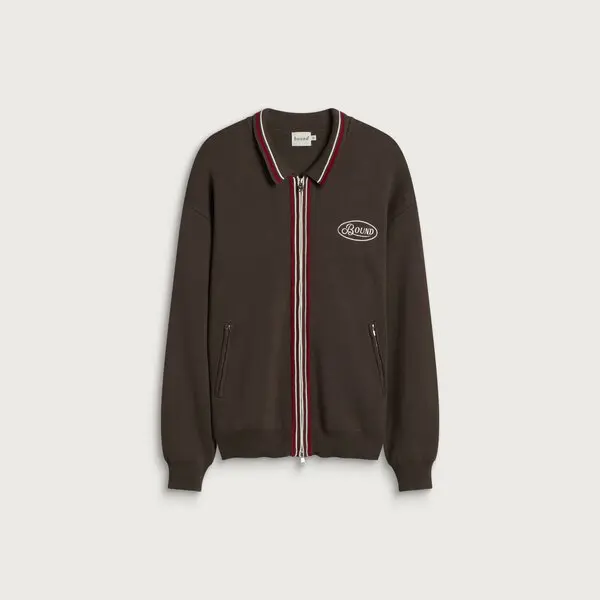 BOUND Retro Disc Knit Zip Polo - Brown