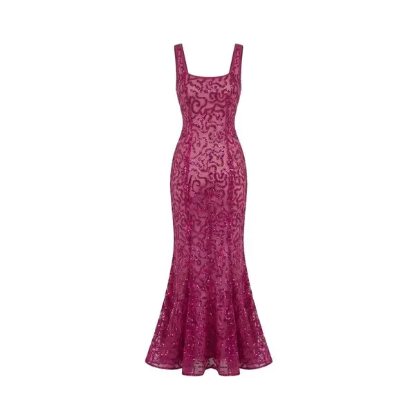 ELSAVA Sequin Tie-back Midi Dress - Pink