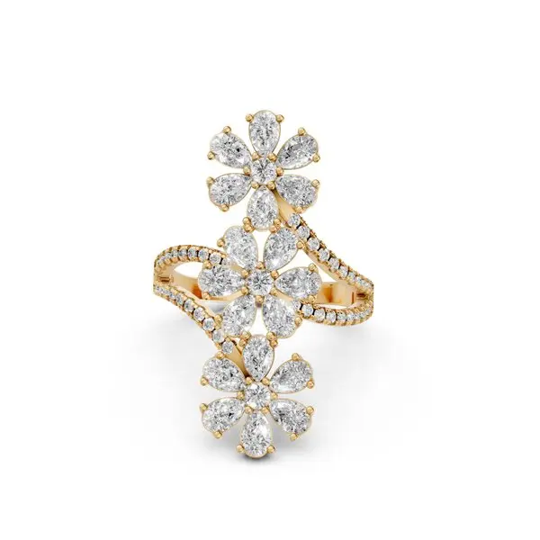 AYA FINE JEWELRY Valentina Pear Cut Lab Grown Diamond Triple Flower Cluster Ring In Gold - Yellow