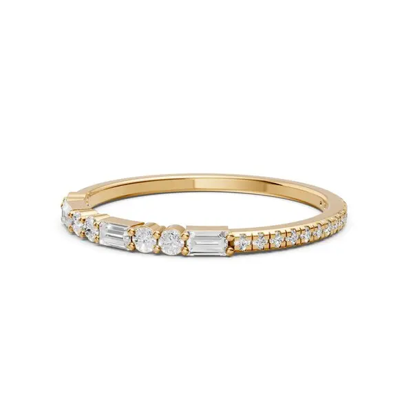 AYA FINE JEWELRY Onyx Round & Baguette Cut Lab Grown Diamond Cluster Pave Band In Gold - Yellow