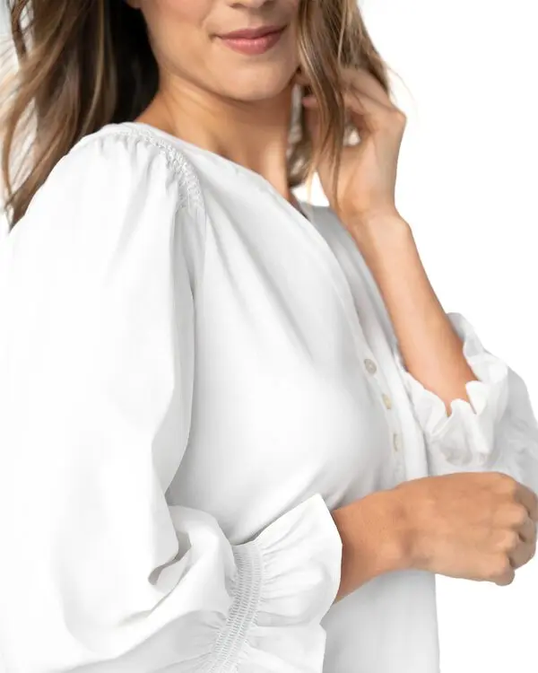 LIVERPOOL Split Neck Blouson Sleeve Top