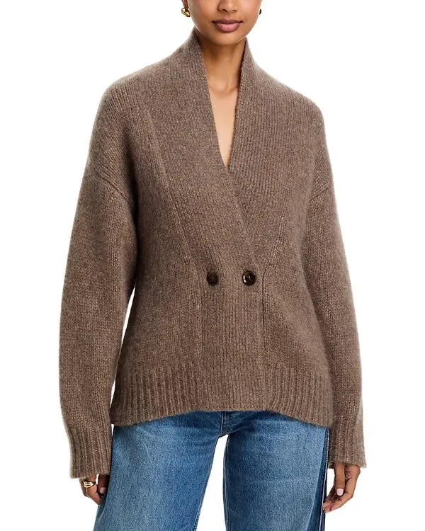 Brandon Maxwell Lowen Cashmere & Silk Double Breasted Cardigan - Truffle