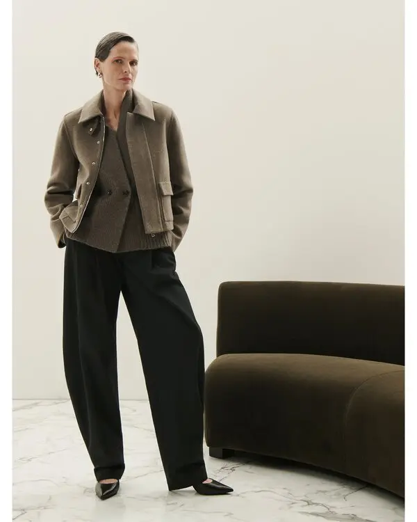 Brandon Maxwell Lowen Cashmere & Silk Double Breasted Cardigan - Truffle
