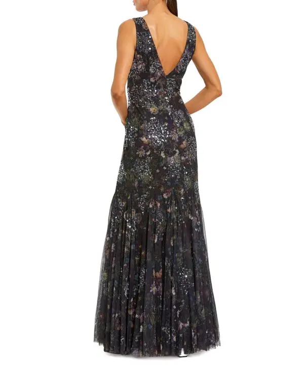 Mac Duggal Embellished Floral Sleeveless V-back Gown