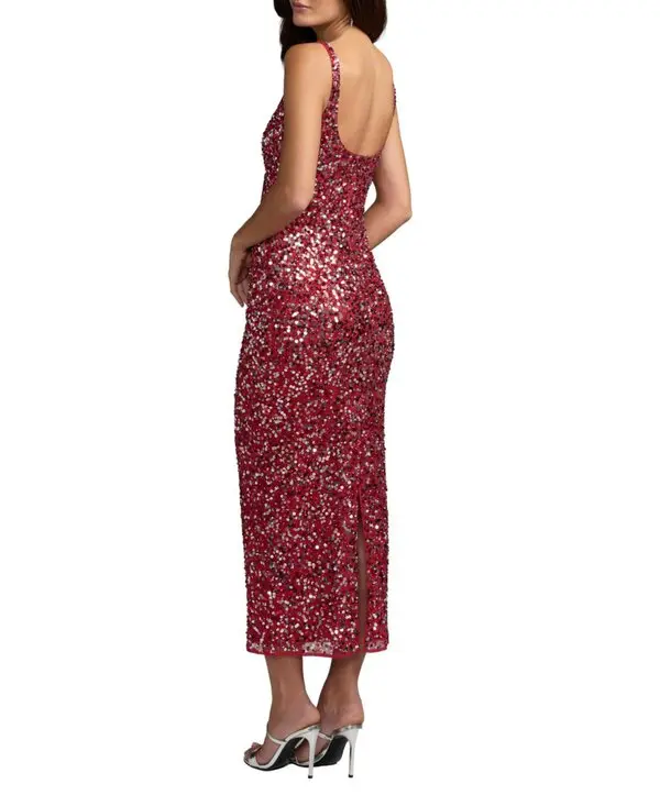 Mac Duggal Sleeveless Scoop Neck Sequin Ankle Dress - Red