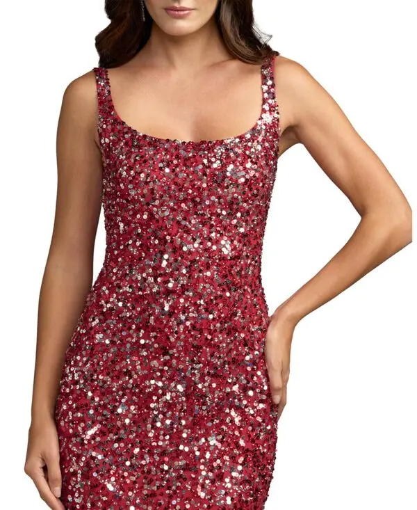 Mac Duggal Sleeveless Scoop Neck Sequin Ankle Dress - Red