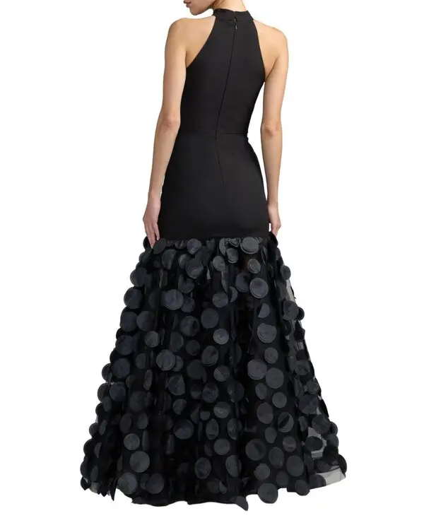 Mac Duggal Crepe Halter Neck Trumpet Gown With Appliqued Sheer Skirt