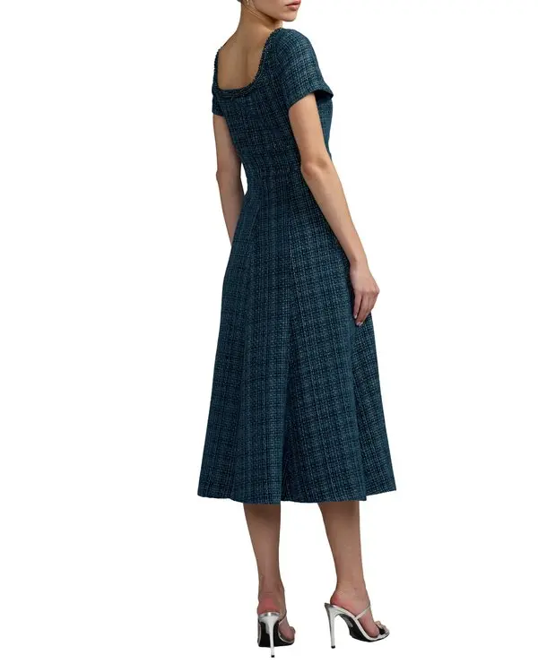 Mac Duggal Petite Short Sleeve Embellished Boucle Midi Dress