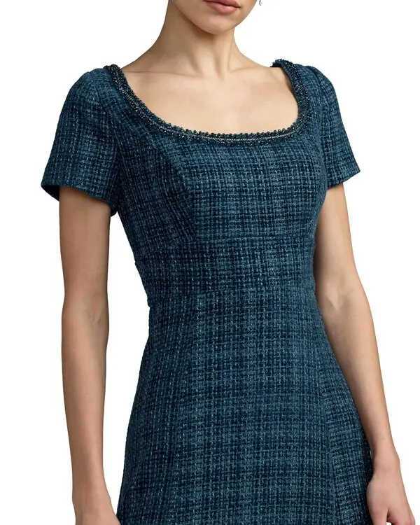 Mac Duggal Petite Short Sleeve Embellished Boucle Midi Dress