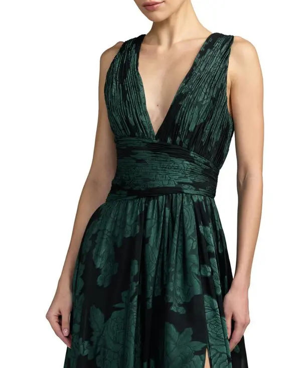 Mac Duggal Burnout Chiffon Sleeveless V Neck A Line Gown