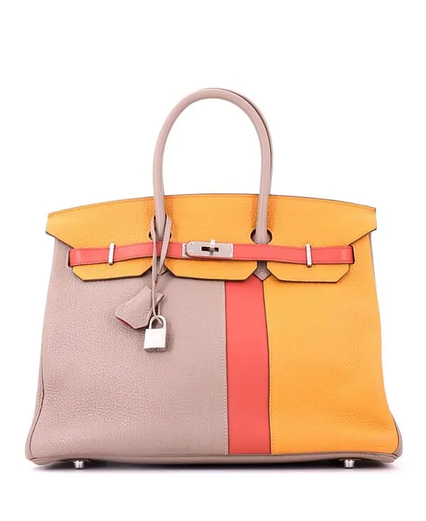 Hermès Birkin 35 Handbag Cascade Tricolor Clemence And Swift With Brushed Palladium Hardware