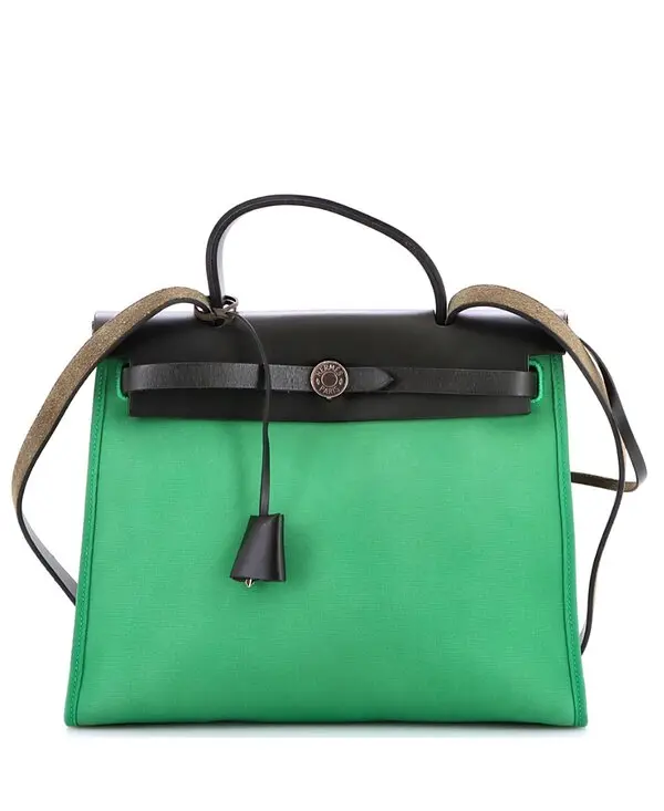 Hermès 31 Herbag Zip Leather And Toile - Green