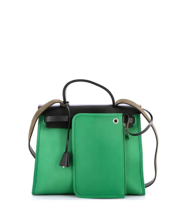 Hermès 31 Herbag Zip Leather And Toile - Green