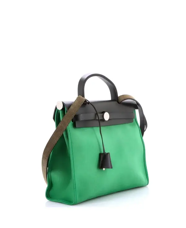 Hermès 31 Herbag Zip Leather And Toile - Green