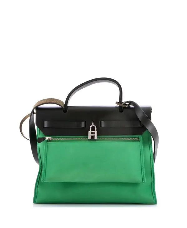 Hermès 31 Herbag Zip Leather And Toile - Green