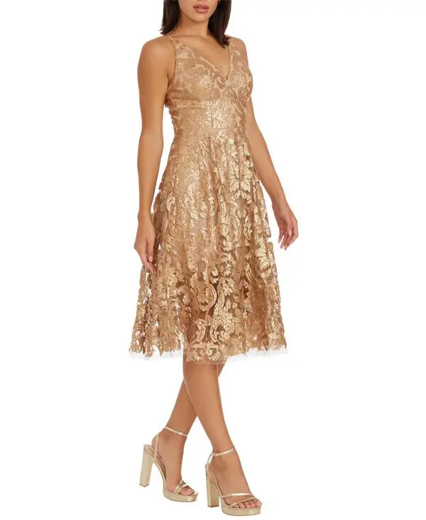 Dress The Population Blair Plunge V-neck Sequin Lace Midi Dress
